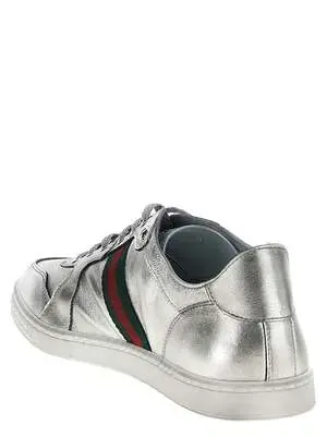 Gucci Stretch Metallic Leather Sneakers With Nastro Web And Incrocio Gg Detail