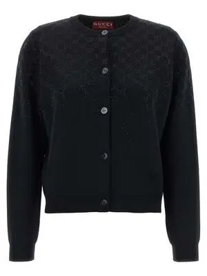 Gucci Gg Crystal Embellished Wool Cardigan - Black