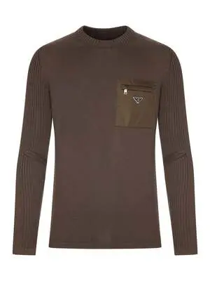 Prada Wool Sweater With Re-nylon Pocket - Brown