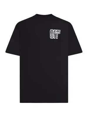 Off-White T-shirt With Logo And Arrow Sketch Print - Black