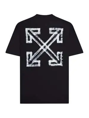 Off-White T-shirt With Logo And Arrow Sketch Print - Black