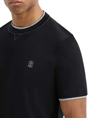 Brunello Cucinelli Cotton T-shirt With Front Logo And Contrasting Trim