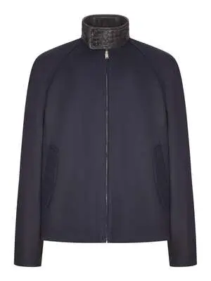 Bottega Veneta Cotton Gabardine Harrington Jacket With Leather Collar - Multicolor