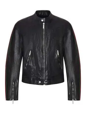 Gucci Buffalo Leather Bomber Jacket With Webbing