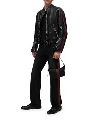 Gucci Buffalo Leather Bomber Jacket With Webbing