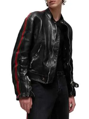 Gucci Buffalo Leather Bomber Jacket With Webbing