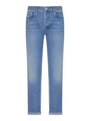 Brunello Cucinelli Medium Wash Distressed Cotton Denim Jeans - Blue