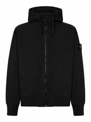 Stone Island STONE ISLAND Cotton Zip-Up Hoodie With Detachable Badge Black
