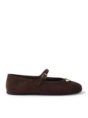 Prada Suede Ballerinas With Logo Buckle - Brown