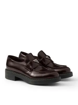 Prada Brushed Leather Loafers With Enameled Triangle Logo