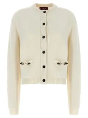 Gucci Wool & Cashmere Blend Cardigan With Morsetto Detail - White