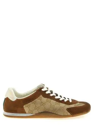 Gucci Shift Gg Fabric And Suede Sneakers - Brown