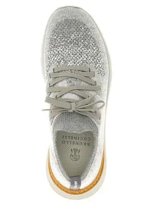 Brunello Cucinelli Knitted Lace-up Sneakers - Gray