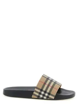 Burberry New Furley Slides With Check Pattern - Cream