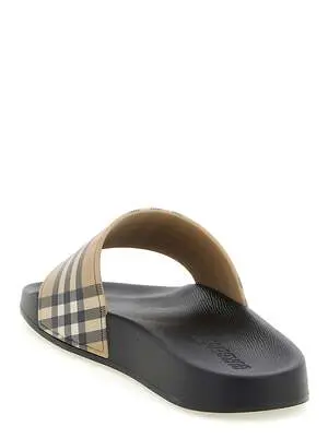 Burberry New Furley Slides With Check Pattern - Cream