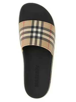 Burberry New Furley Slides With Check Pattern - Cream