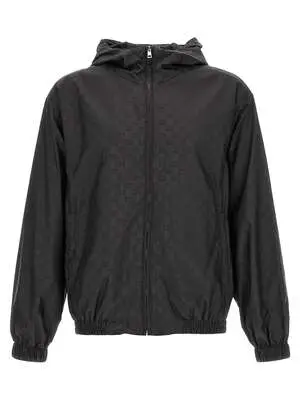 Gucci Gg Jacquard Nylon Anorak With High Neck And Zip Closure