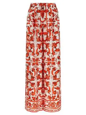 Dolce & Gabbana Silk Twill 'maiolica' Print Wide Leg Pants - Orange