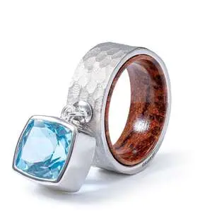GERMAN KABIRSKI Nixie Silver Ring With Cushion Topaz And Rosewood Core - Blue