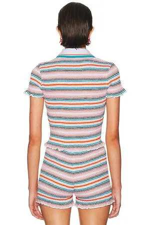 Casablanca Shirred Polo Top - Stripe