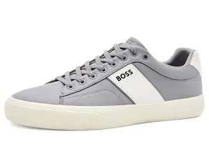 BOSS Aiden Logo Block Leather Low Top Sneakers Men's Shoes Medium Gray Brown