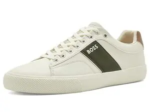 BOSS Aiden Logo Block Leather Low Top Sneakers Shoes Medium Gray - White