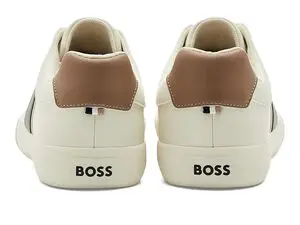 BOSS Aiden Logo Block Leather Low Top Sneakers Shoes Medium Gray - White