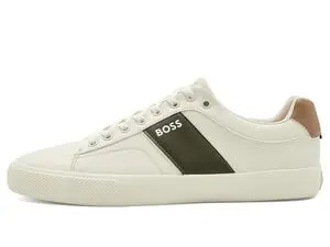 BOSS Aiden Logo Block Leather Low Top Sneakers Shoes Medium Gray - White