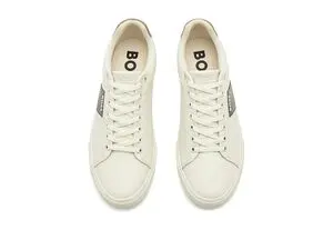 BOSS Aiden Logo Block Leather Low Top Sneakers Shoes Medium Gray - White