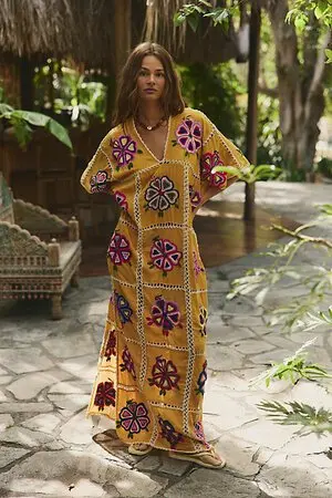 Free People Embroidered Kaftan Top - Orange