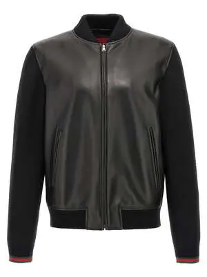 Gucci Bimaterial Nappa And Knitted Bomber Jacket - Black