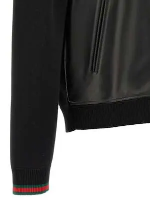 Gucci Bimaterial Nappa And Knitted Bomber Jacket - Black
