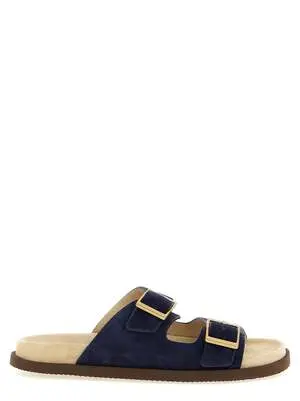 Brunello Cucinelli Urban Suede Slides With Adjustable Buckles - Blue