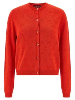Gucci Openwork Gg Cardigan - Red