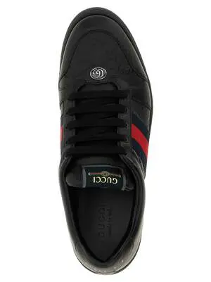 Gucci Screener Leather Sneakers With Embossed Gg Detail - Black