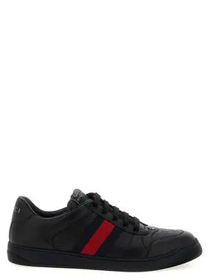 Gucci Screener Leather Sneakers With Embossed Gg Detail - Black