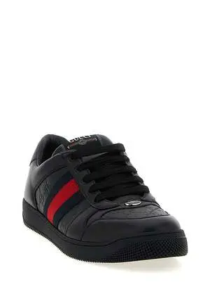 Gucci Screener Leather Sneakers With Embossed Gg Detail - Black
