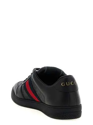 Gucci Screener Leather Sneakers With Embossed Gg Detail - Black