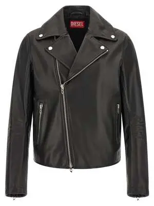 DIESEL® L-eo-wrd' Hammered Leather Biker Jacket With Waxed Finish - Black