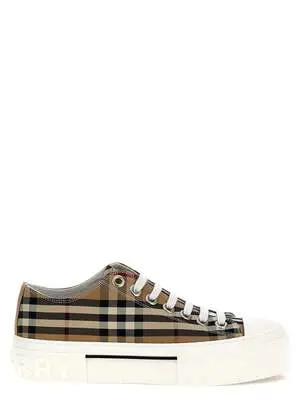 Burberry Checked Canvas Lace-up Sneakers - Cream