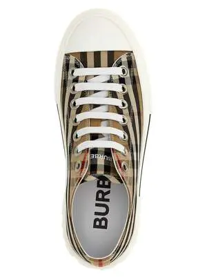 Burberry Checked Canvas Lace-up Sneakers - Cream