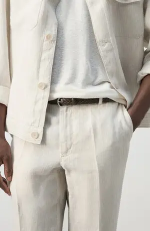 Mango Textured Stripe Linen Pants