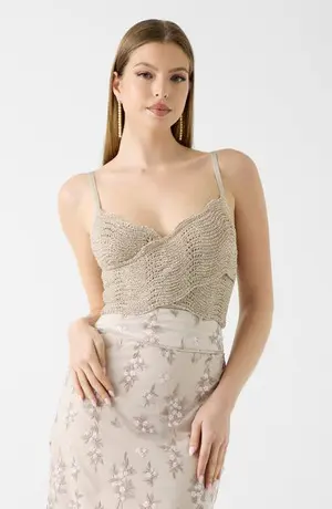 Guess Pointelle Sequin Crop Shell Top - Rust