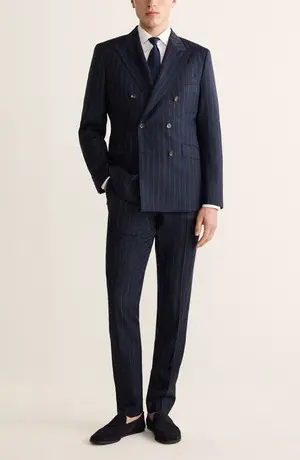Mango Venice Slim Fit Pinstripe Double Breasted Wool Jacket