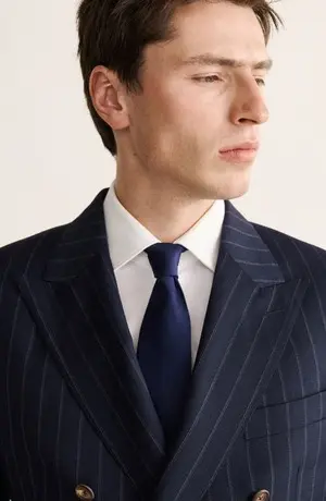 Mango Venice Slim Fit Pinstripe Double Breasted Wool Jacket