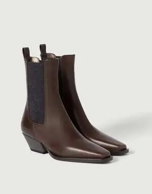 Brunello Cucinelli Riding Calfskin Chelsea Boots With Precious Heels - Cocoa