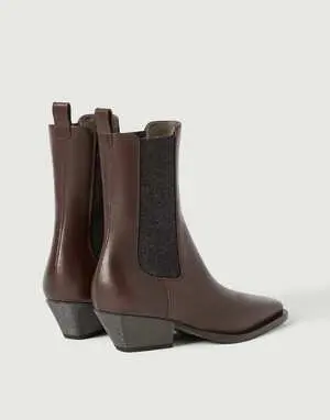 Brunello Cucinelli Riding Calfskin Chelsea Boots With Precious Heels - Cocoa
