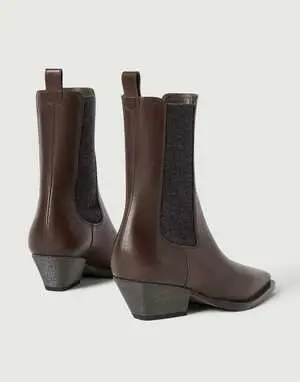 Brunello Cucinelli Riding Calfskin Chelsea Boots With Precious Heels - Cocoa