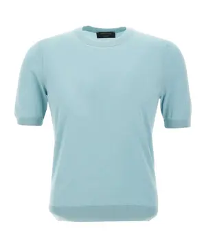 GRAN SASSO Short-sleeve Crew Knitted Sweater - Blue