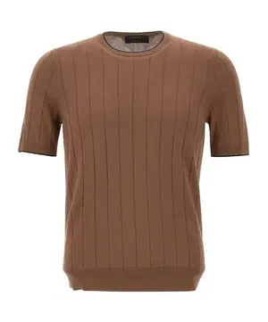 GRAN SASSO Maxi Ribbed Short-sleeve Knitted Sweater - Brown